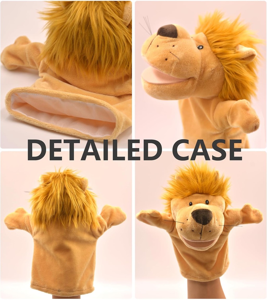 Kid-friendly animal hand puppets, including wolves, tigers, lions ...