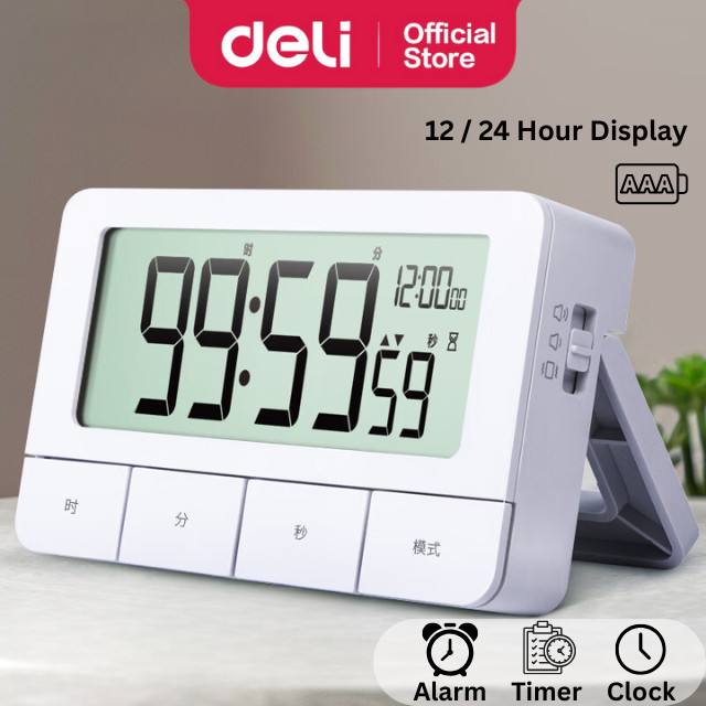 Deli 4 in 1 Timer Clock Alarm Multifunction Kitchen Study Jam Masa AAA ...