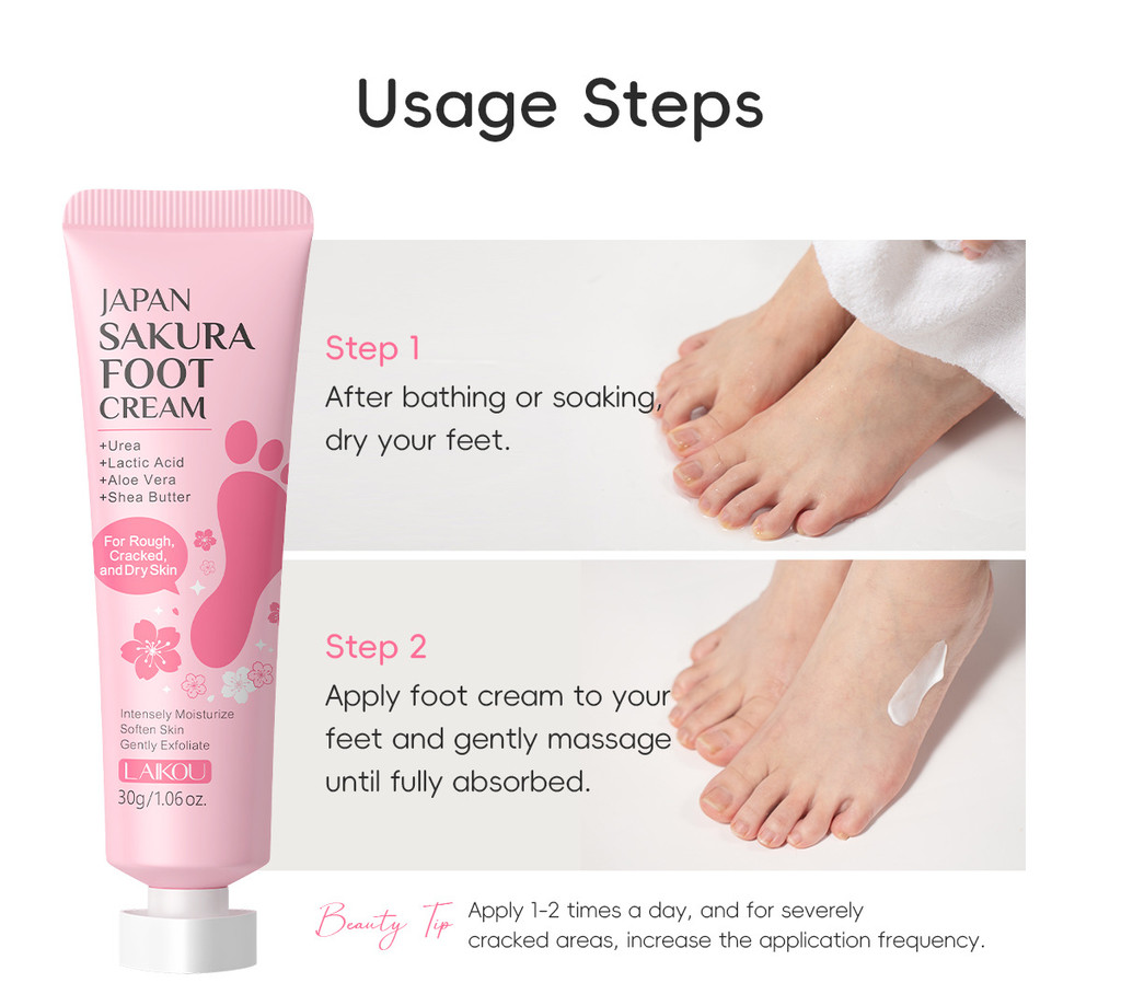LAIKOU Japan Sakura Foot Cream For Dry Rough Cracked Feet & Heels Deep ...
