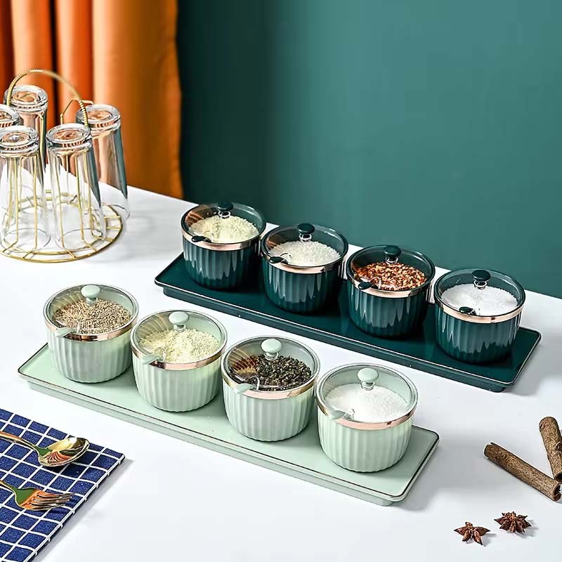 Wide Mouth Condiment Jar Set Salt Sugar Spices Herbs Storage Container ...