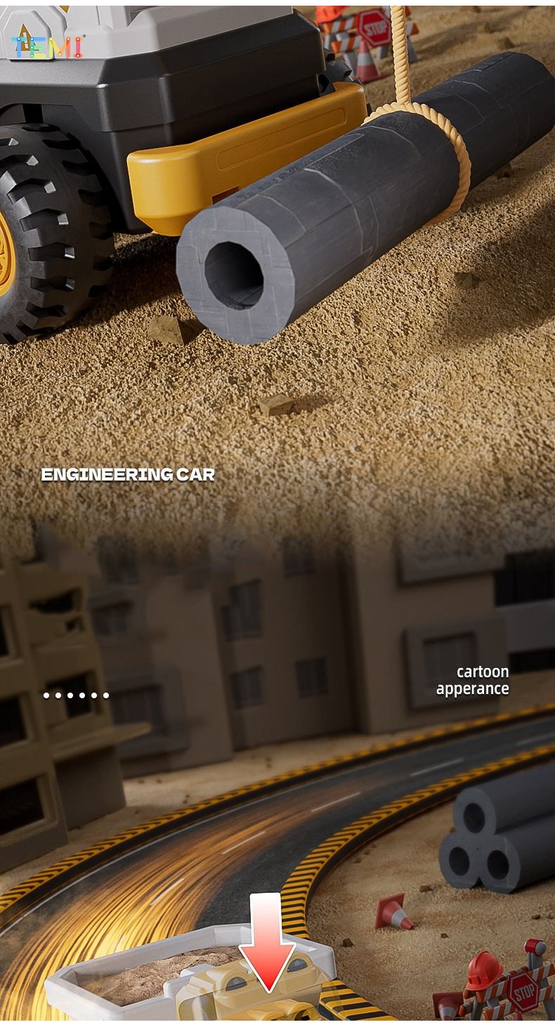 TEMI Press Run Engineering construction vehicle set children's mini Excavator, bulldozer, roller ...