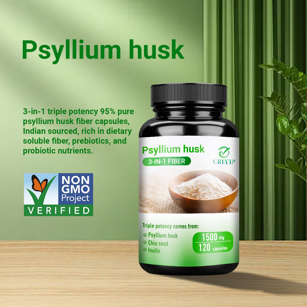 Psyllium Husk 1200 mg - With Chia Seeds & Inulin - For Digestive ...