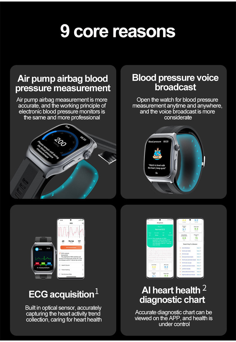 Air pump Airbag Smart Watch Blood Pressure Accurate measurement Clock ...