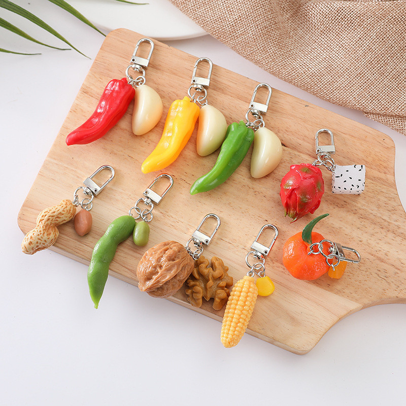 Simulated garlic keychain food model pendant chili pepper walnut red ...