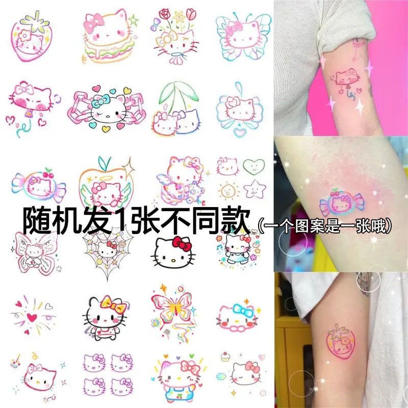 Line Cat Cartoon Cute Tattoo Stickers Influencer Hello Kitty Color ...