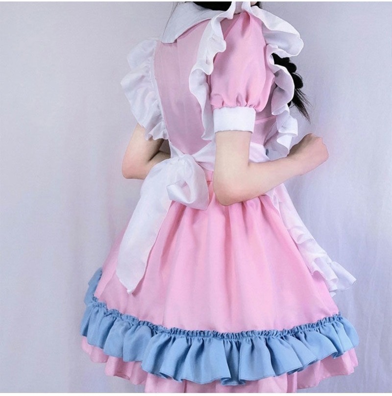 Japanese Pink and Blue Cosplay Maid Outfit Cute Bow Short Sleeved ...