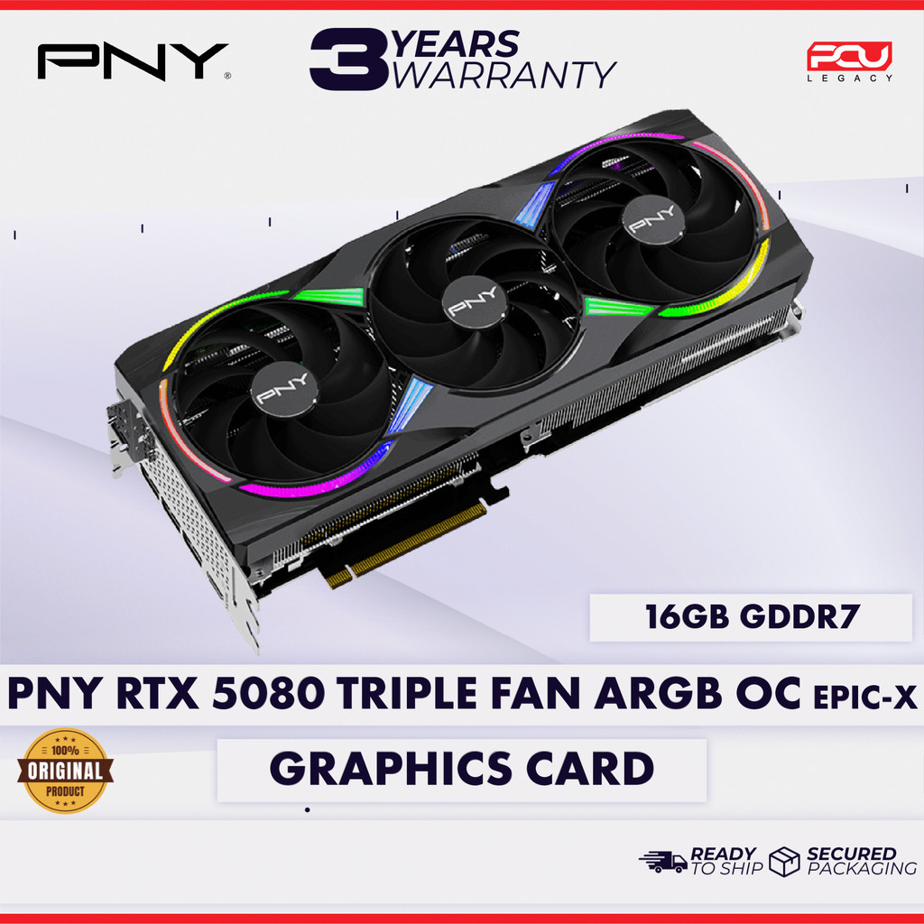 PNY GEFORCE RTX 5080 ARGB EPIC-X RGB OC TRIPLE FAN 16GB GDRR7 GRAPHICS ...