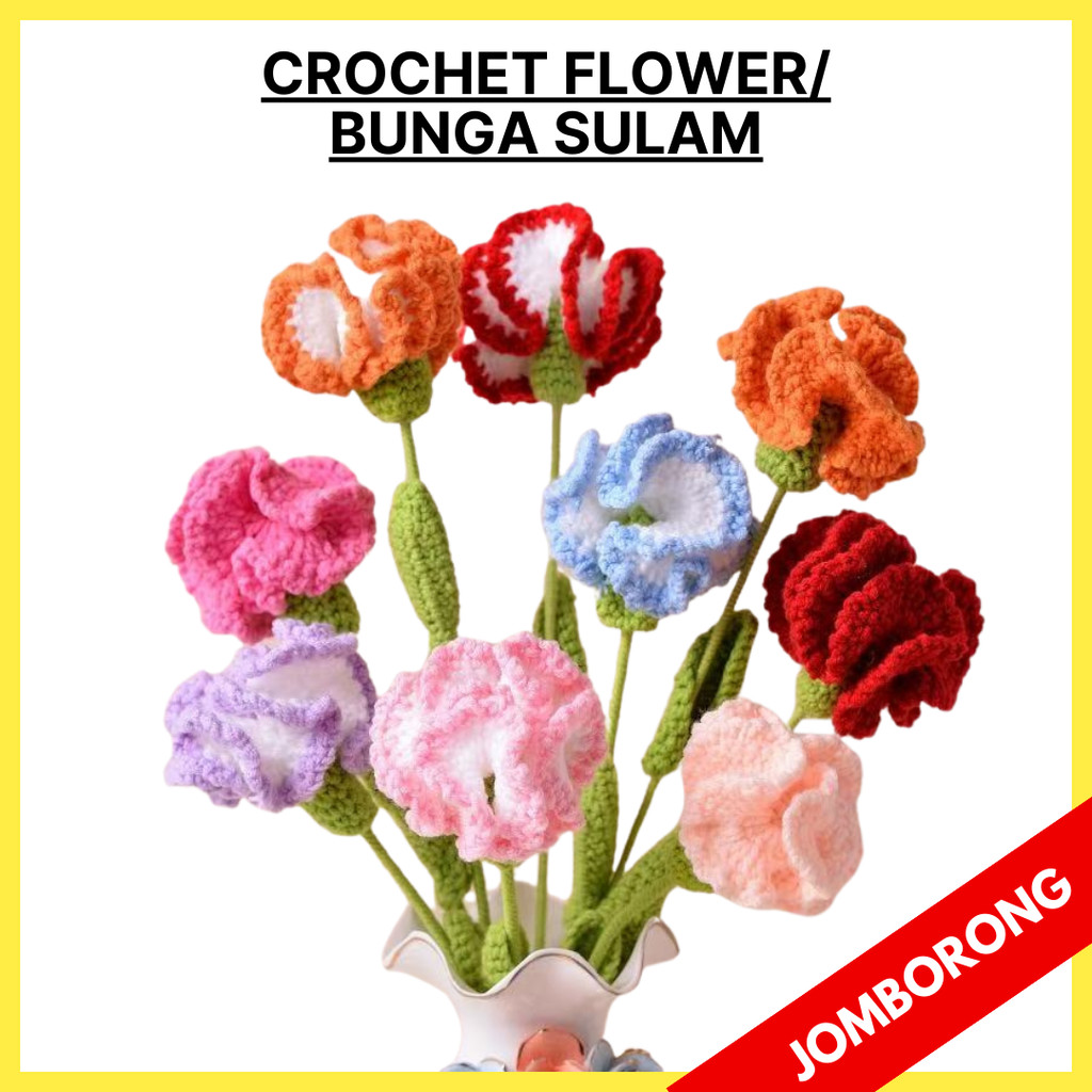 (1PC) CROCHET SULAM CARNATION Flower Bunga Sulam Wool Hand Knitted ...