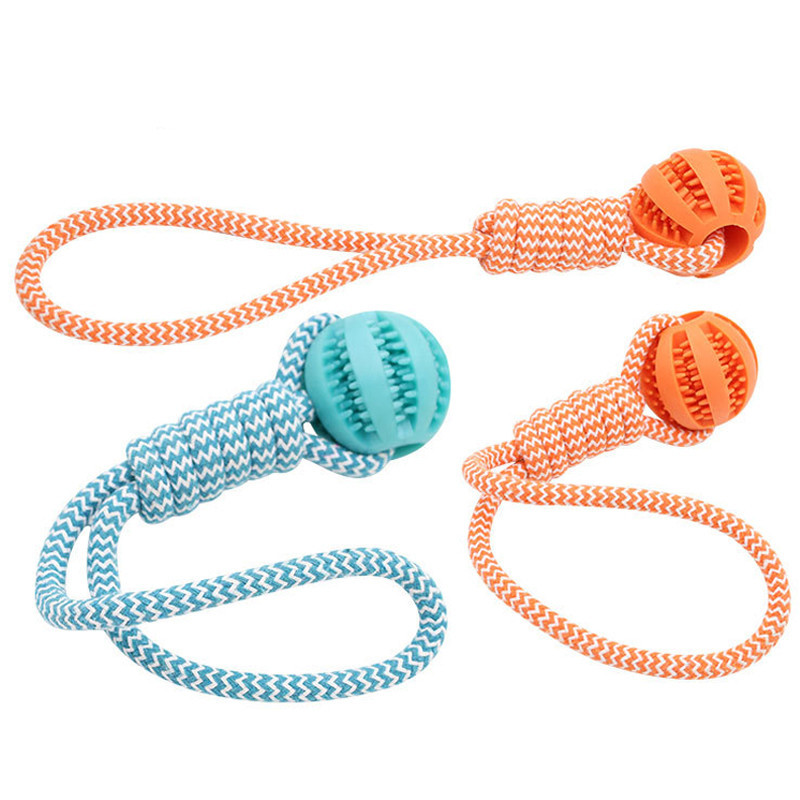 Pet Rubber Leaking Balls Toy Dog Treat Ball with Rope Puppy Chewing ...