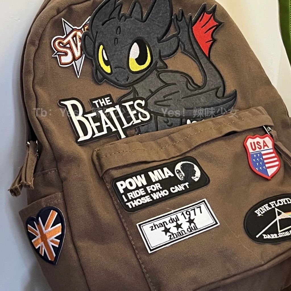 Original Homemade American Retro Backpack Toothless Little Monster ...