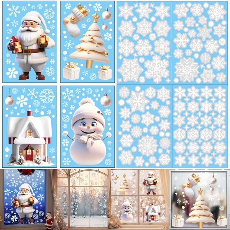 4 Sheets Cartoon Christmas Decorative Window Electrostatic Stickers ...