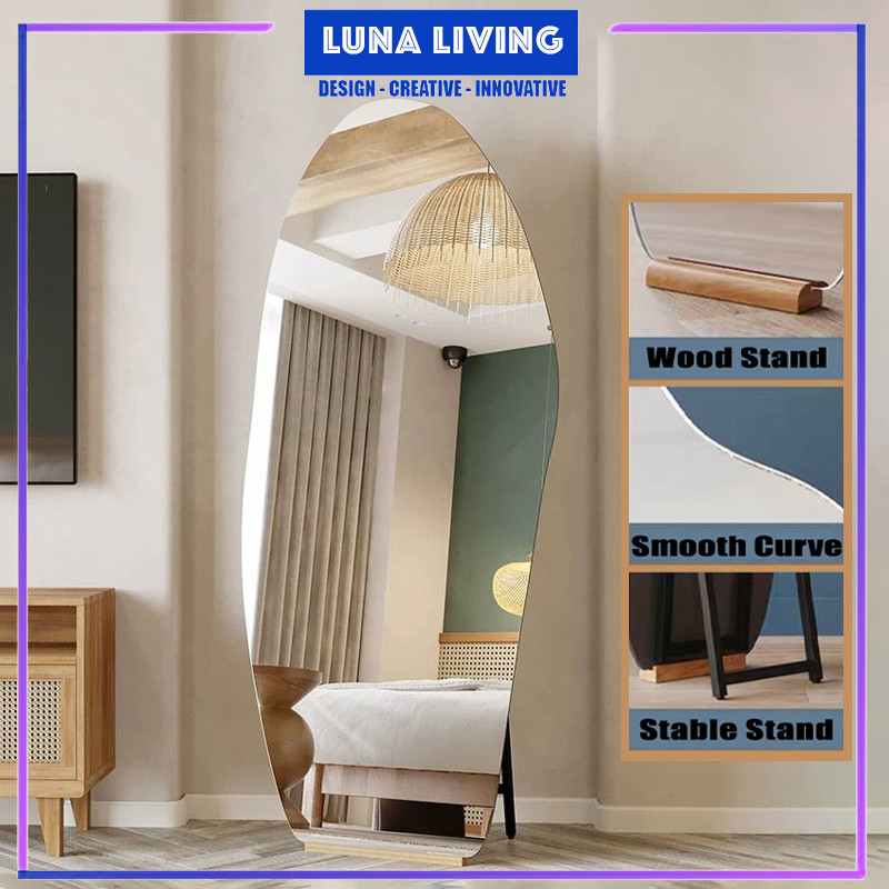 Nordic Full Length Frameless Wave Cloud Mirror Stand Mirror Cermin ...