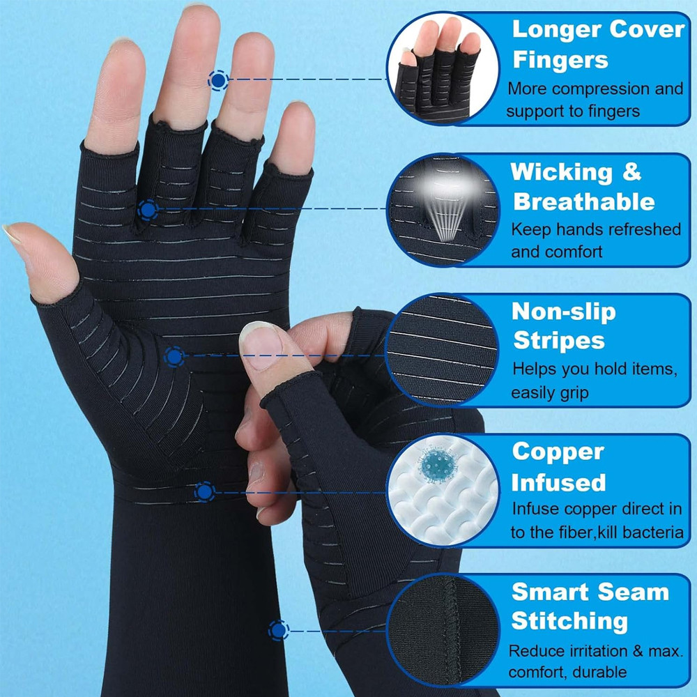 1Pair Long Arthritis Compression Gloves for Women Men, Copper Gloves ...