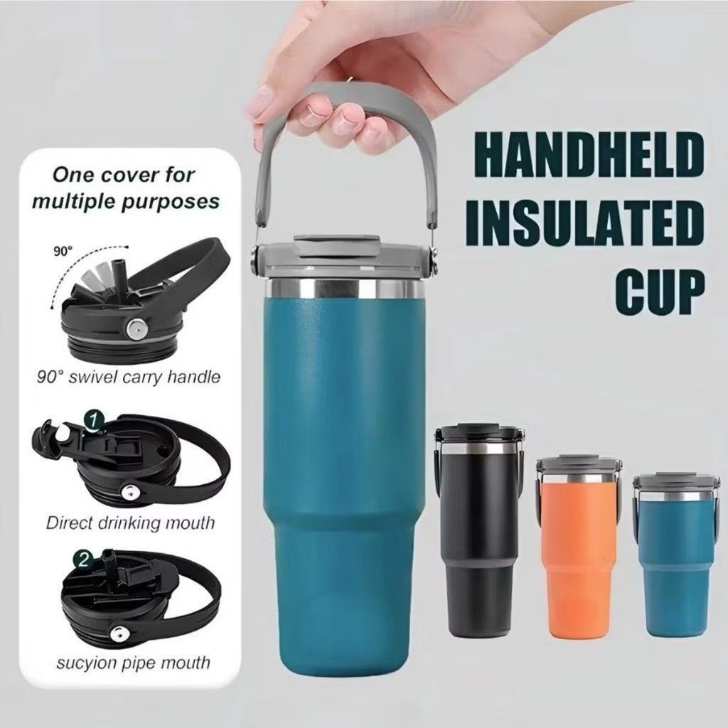 GDeal 890ml 304 Stainless Steel Handheld Thermos Insulated Vacuum Tumbler Double Drink Hot or ...