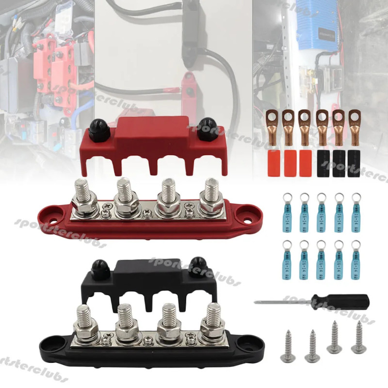 5/16" 3/8"12V 250A 8M 10M 4 Post Busbar Bus Bar Power Distribution Block Set With Cover Fit For ...