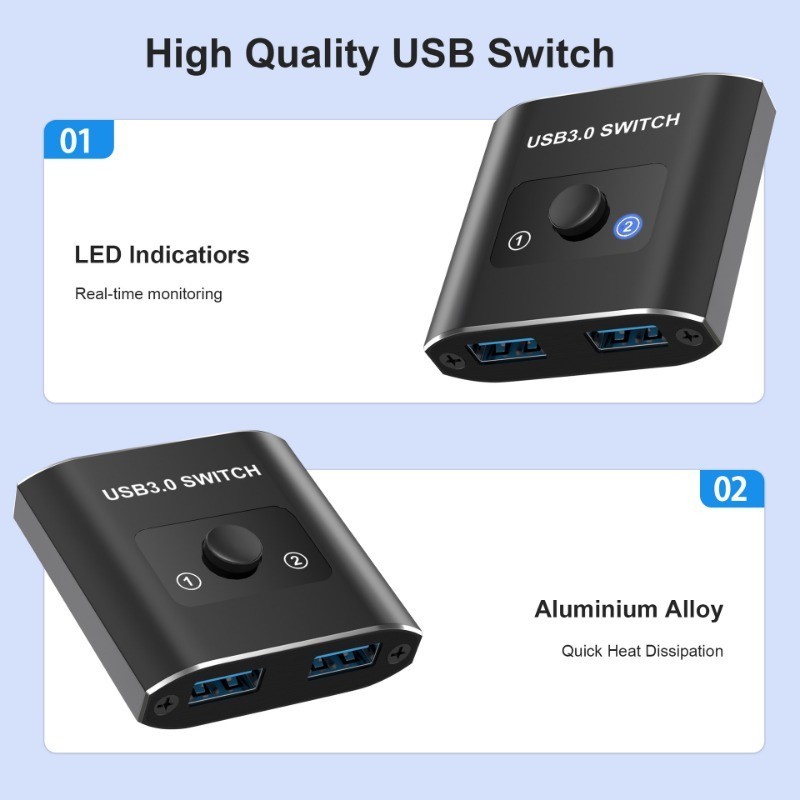 USB 3.0 Switch Selector KVM Switch 5Gbps 2 in 1 Out USB Two-Way Sharer for Printer Keyboard ...