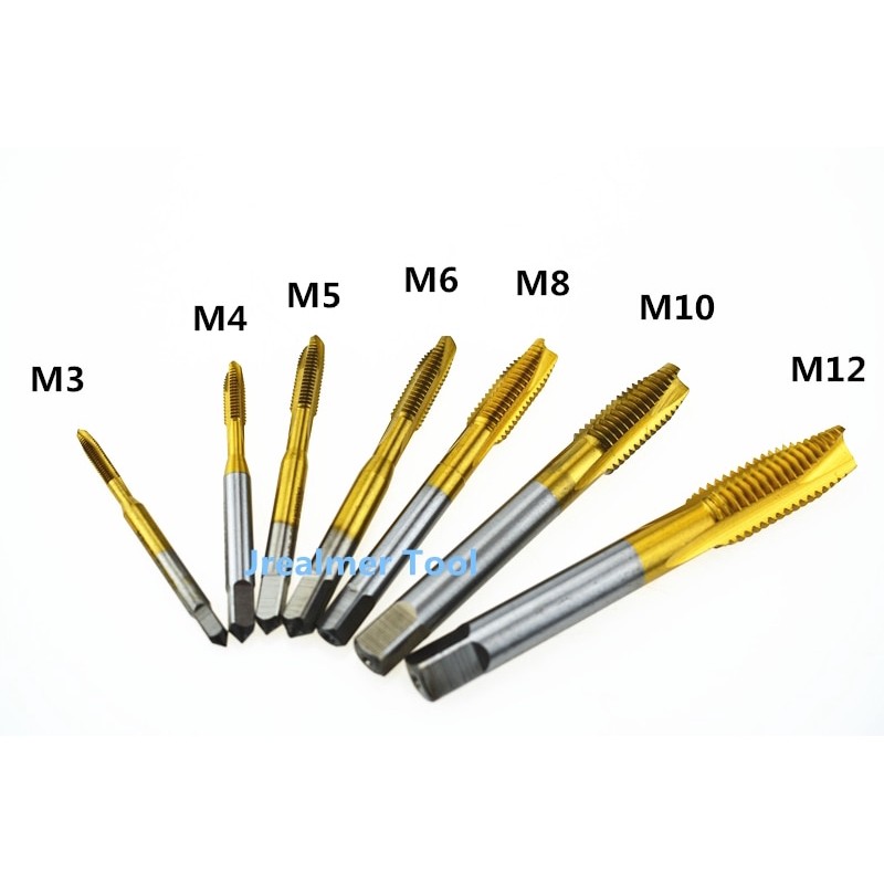 in stock 1pcs Titanium Coated Hss Spiral Fluted Machine Screw Tap M3 M4 M5 M6 M8 M10 M12 Spiral ...