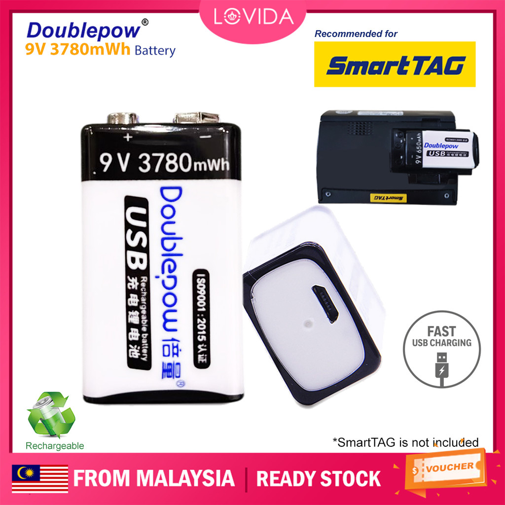 LOVIDA USB Rechargeable 9V Battery 3780 mWh Li-ion Battery Smart Tag ...