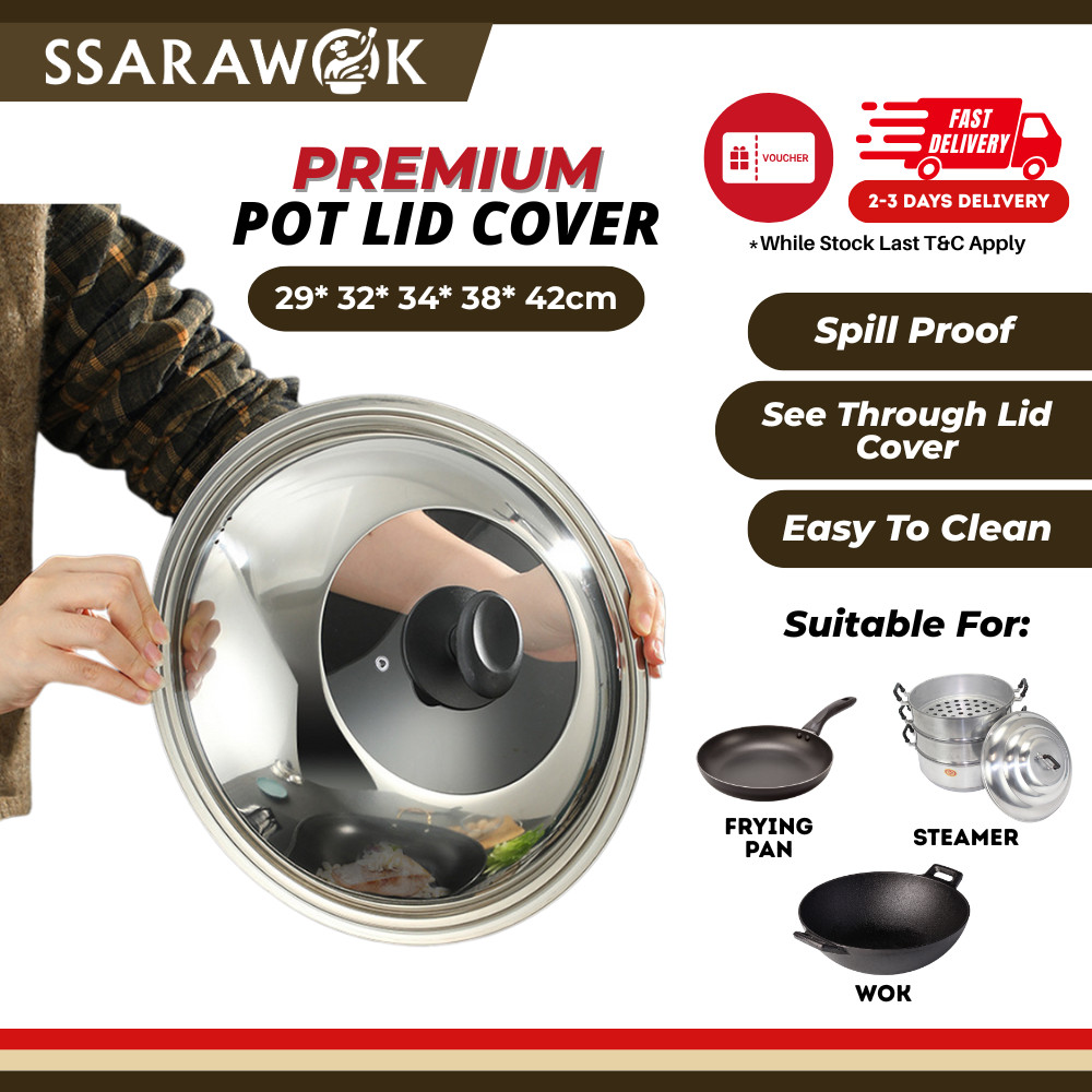 SSARAWOK 29/32/34/38/42cm Stainless Steel Pot Lid Cover Wok Dome ...