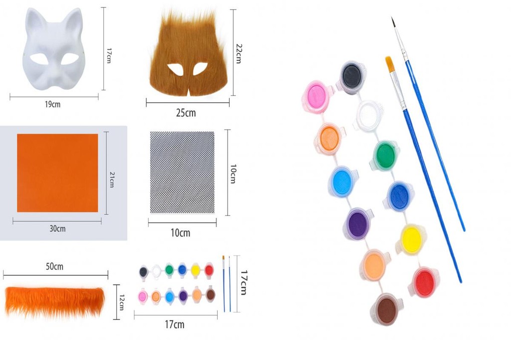 SL| Diy Cat Masque Kit Unfinished Cat Masque Diy White Cat Mask Set with Eye Mesh and Faux Fur ...