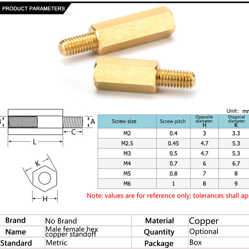Brass Hex Standoff Spacer M2 M2.5 M3 M4, Male to Female Column Flat ...