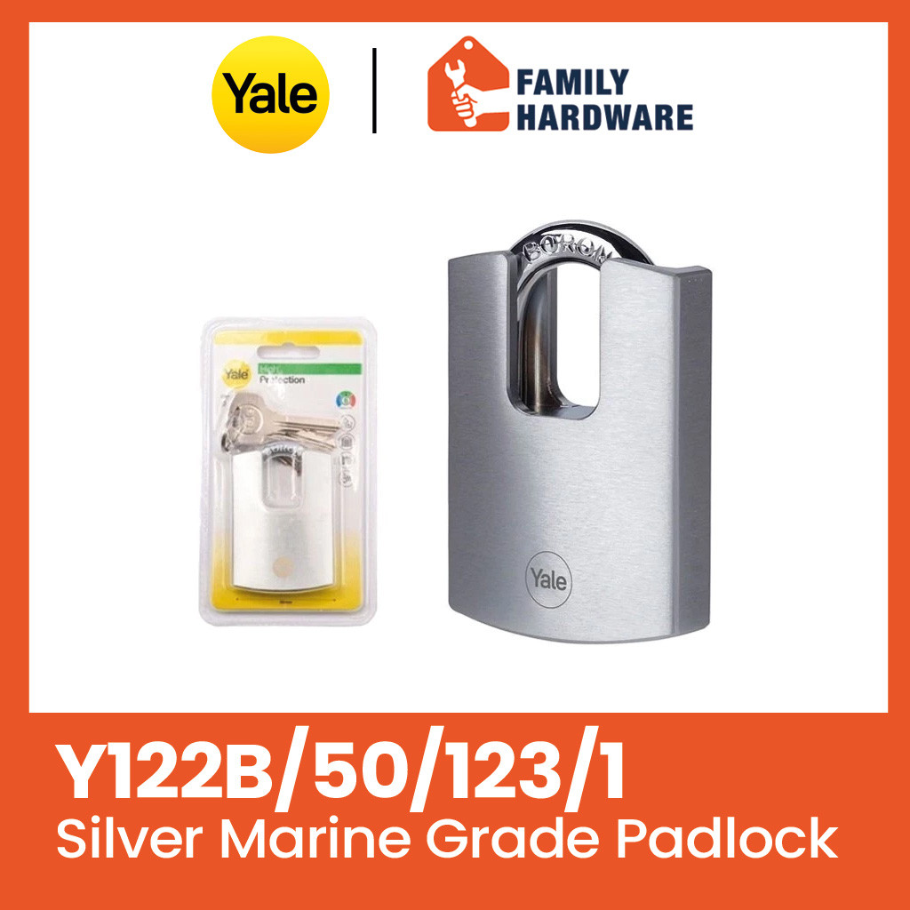 YALE Y122B/50/123/1 50mm Brass Closed Shackle Boron Padlock Anti Cut ...