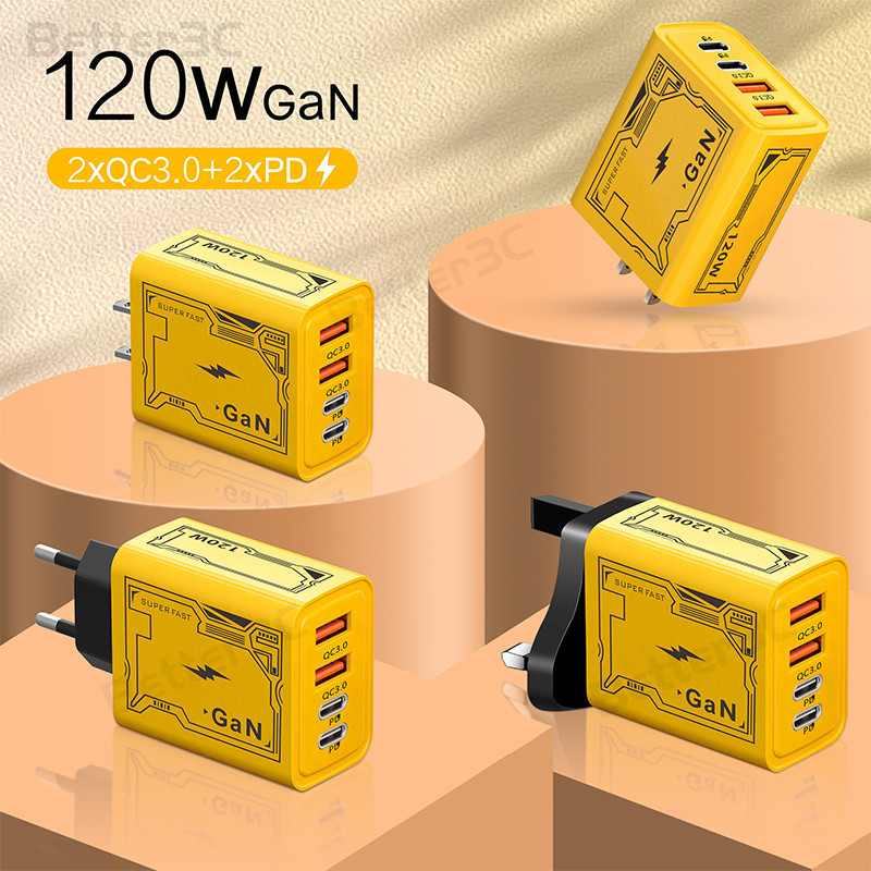 120W GaN Super fast charging USB Type C charger Mech 2USB+2PD Phone ...