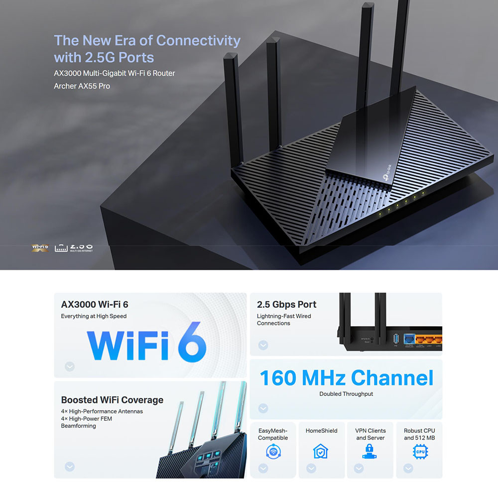 TP-Link Archer AX53 AX55 PRO AX3000 Dual Band WiFi 6 Gigabit Wireless ...