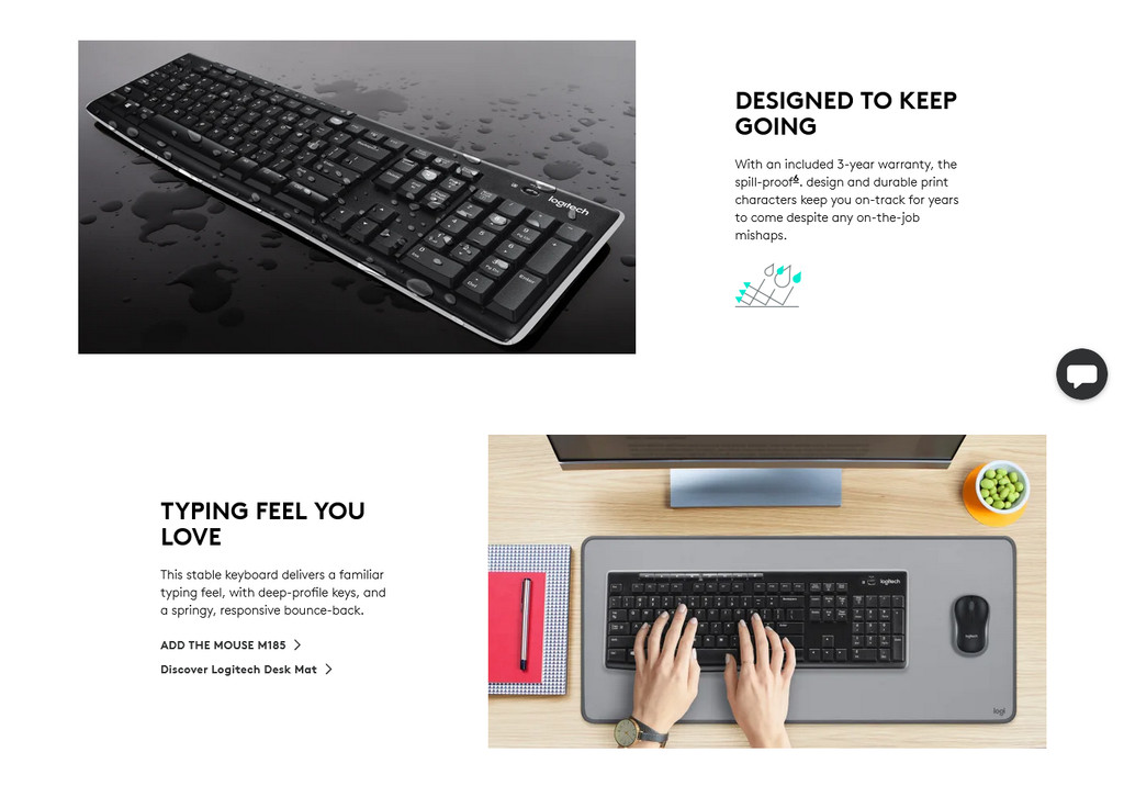 Logitech K270 Wireless Keyboard Unifying Receiver Full Size 2.4GHz Long ...