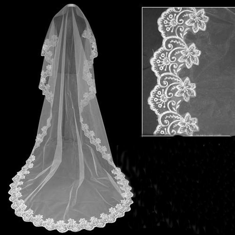 Bridal Wedding Veil One Layer Women Trailing Cathedral Long Wedding ...