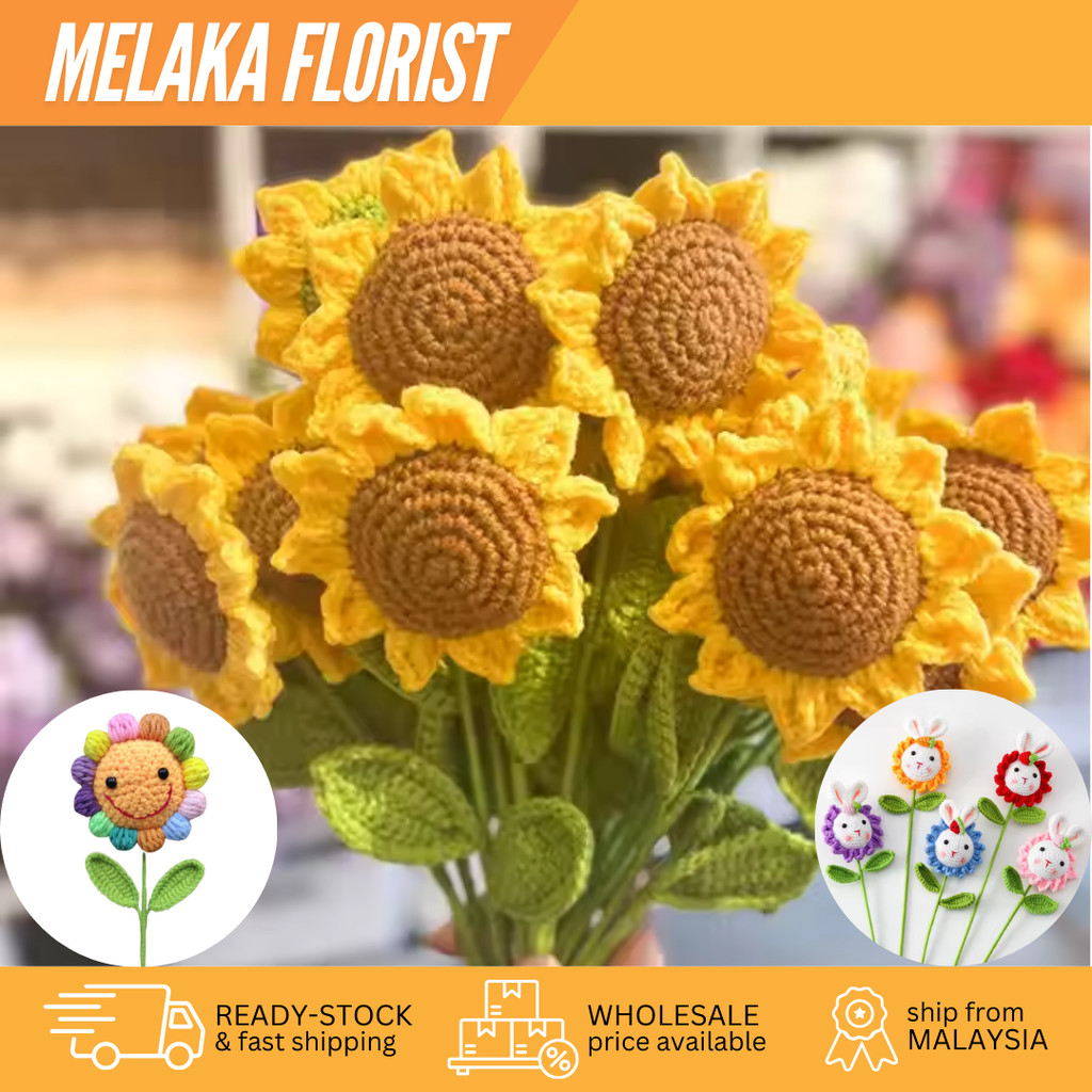 (1PC) CROCHET SULAM SUNFLOWER Flower Bunga Sulam Wool Hand Knitted ...