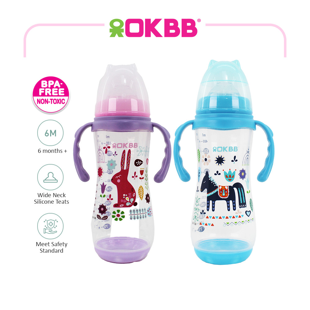 OKBB Wide Neck Bottle With Handle Feeding Essentials 14 Oz (420ml) B138 ...