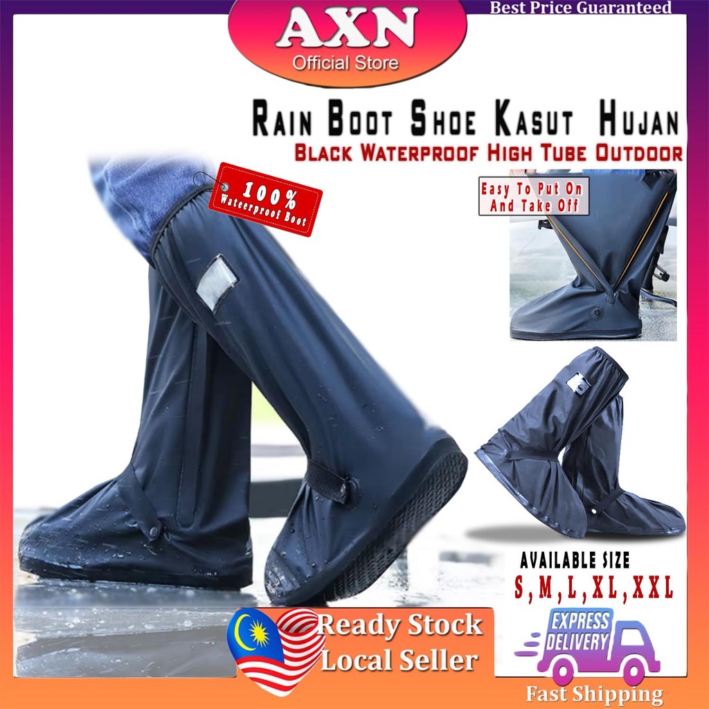 AXN Rain Boot Shoe, Kasut Hujan Cover Black Waterproof High Tube ...