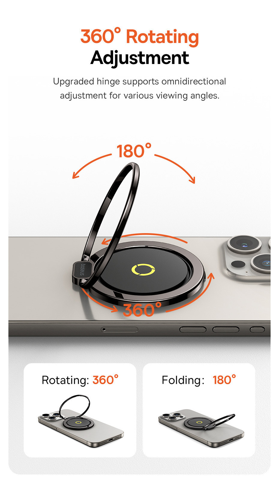 Baseus Magnetic Ring Phone Holder Stand for MagSafe Wireless Charging for iP16 15 14 360 ...