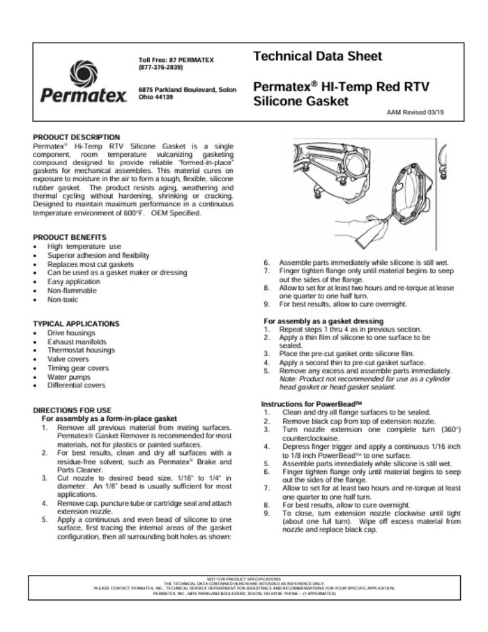 Permatex 81160 Red RTV High Temp Gasket Maker 3oz 85g Adhesives For ...