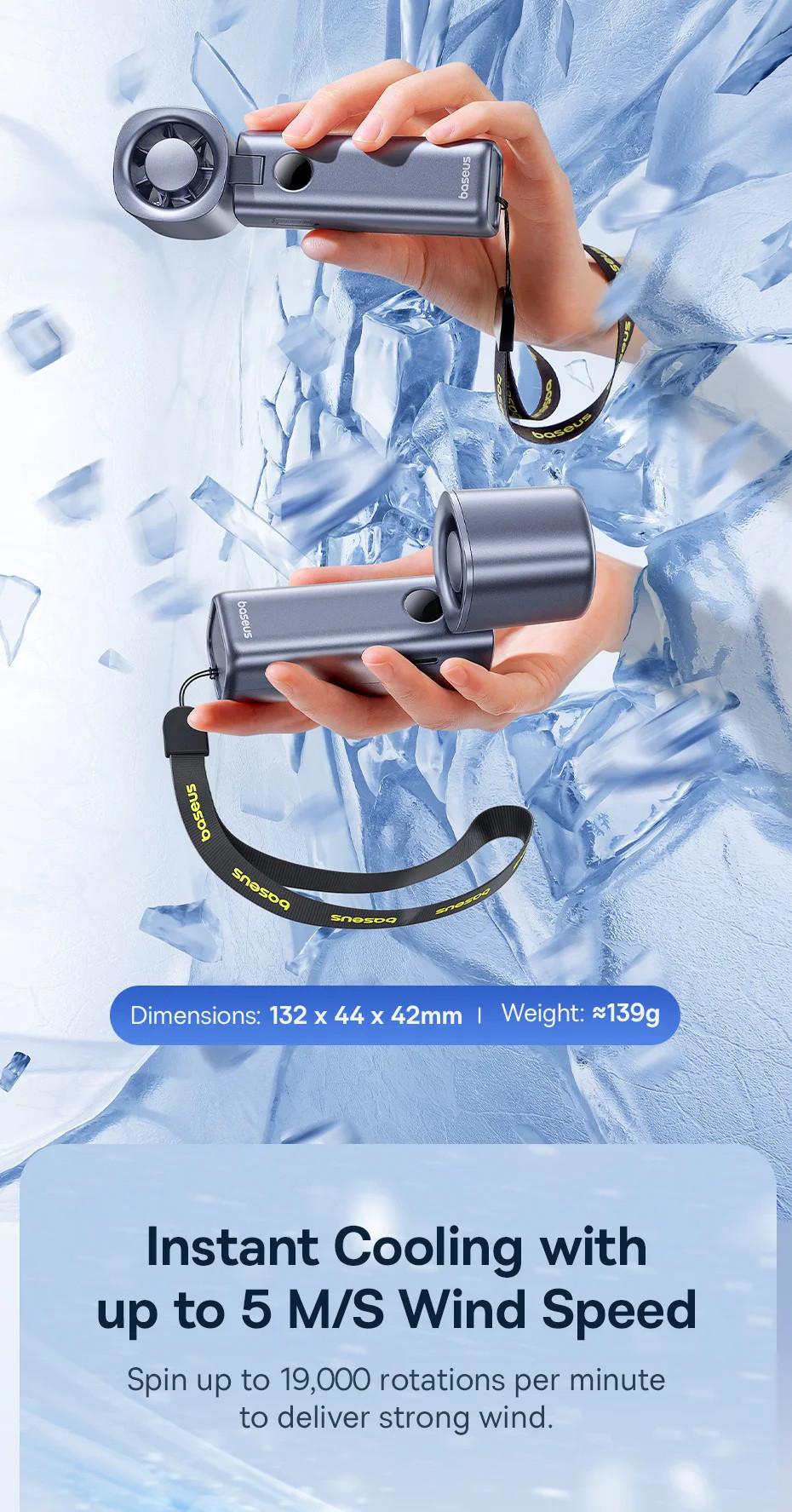 Baseus 4000mAh Mini Portable Turbo Fan Foldable Handheld Desktop with ...
