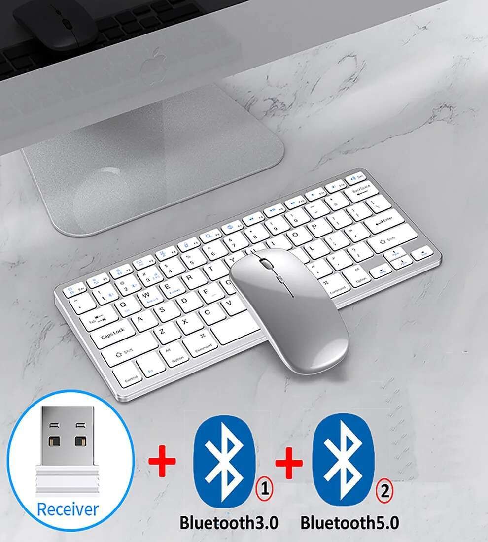 Jomaa Bluetooth USB Silent Click Keyboard and Mouse Combo Dual Mode ...