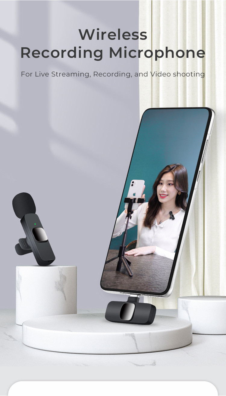 Vlog Wireless Bluetooth Clip-On Microphone Dual Set Noise Reduction ...