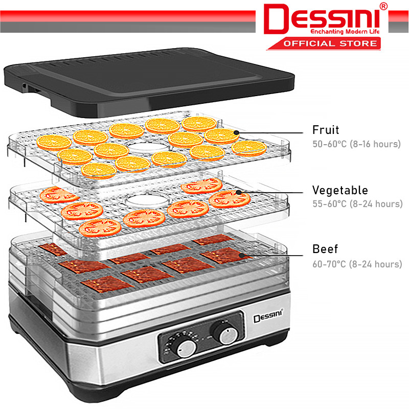 DESSINI ITALY 5 Layer Tray Food Dehydrator Dried Fruit Vegetable Meat ...