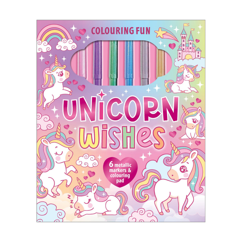 Unicorn Wishes Markerific Colouring Book Gift Set With 6 Metallic ...