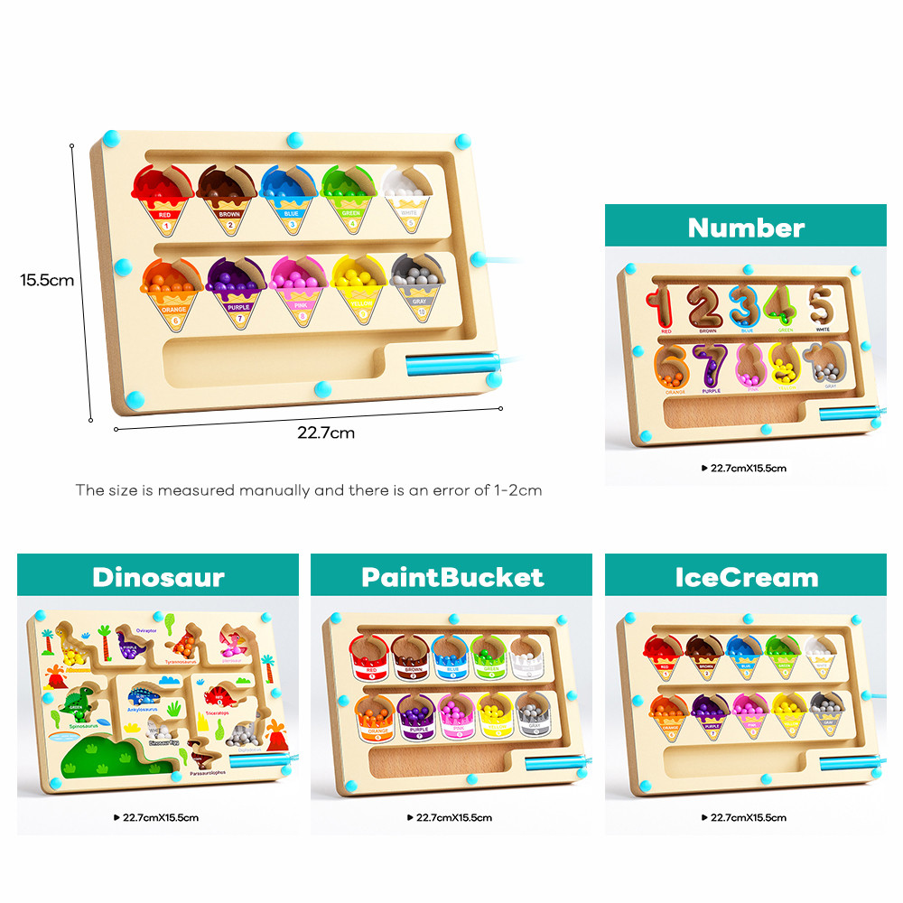 LAKOE Magnetic Number Counting Toy Wooden Magnetic Color Matching Maze ...
