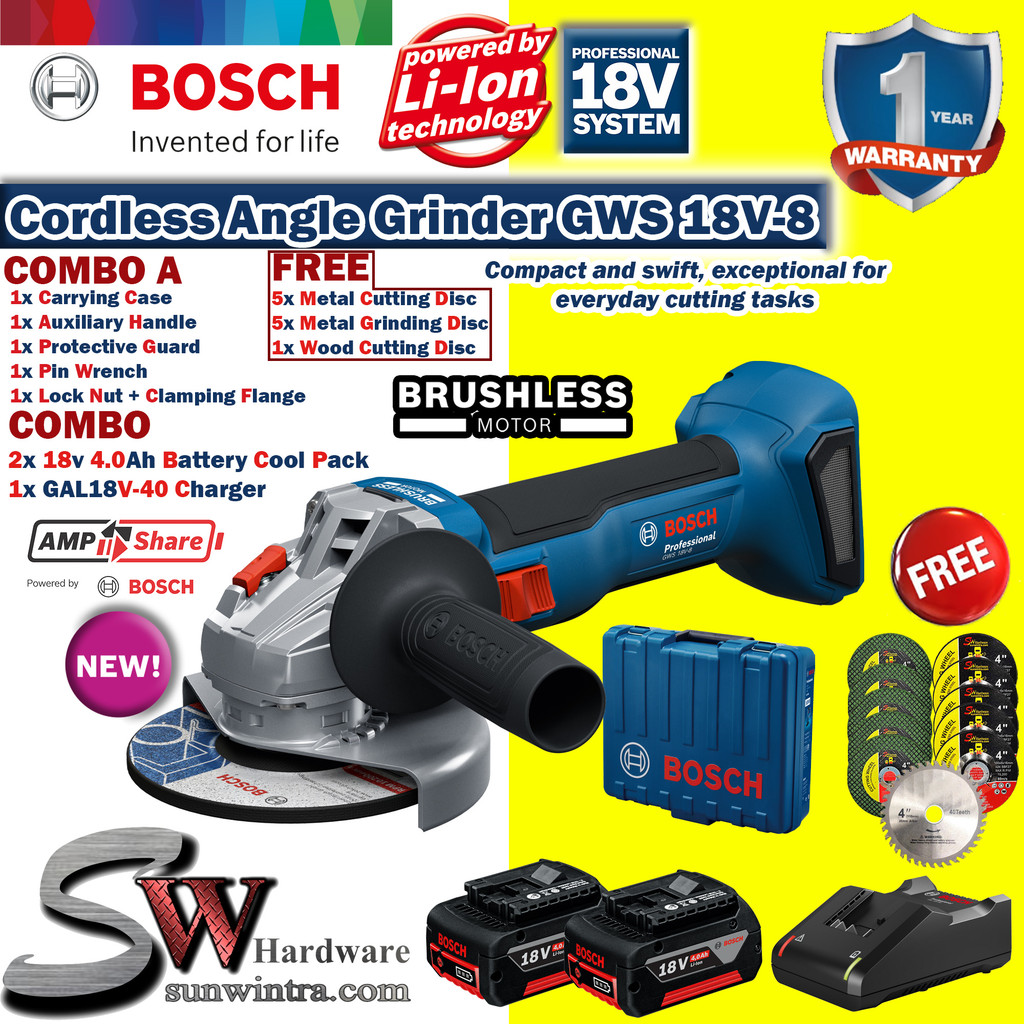 Bosch 18V Cordless Angle Grinder GWS18V-8 Professional GWS 18V-8 | FOC ...