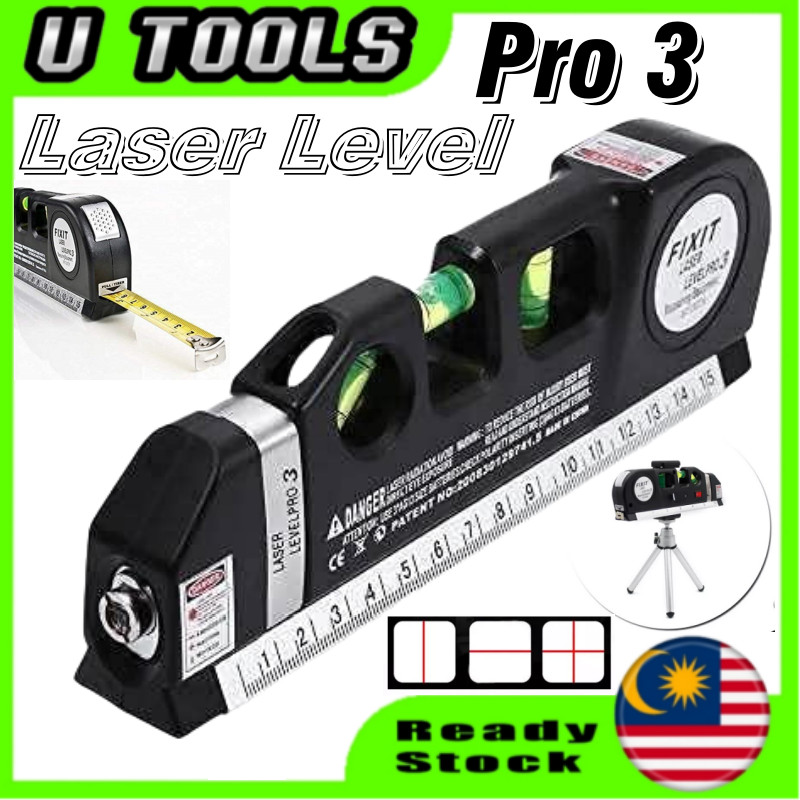 Laser Level PRO3 Line Tool, Multipurpose Cross Line Laser 8 feet Measure Tape Ruler Adjusted ...