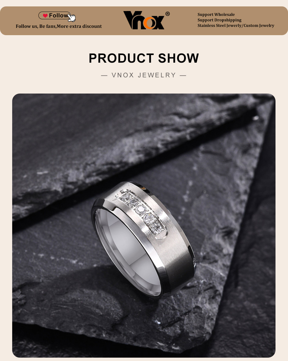 Vnox Zircon Diamond Silver Ring for Men,Stainless Steel Non Tarnish Ring,Wedding Party Daily ...