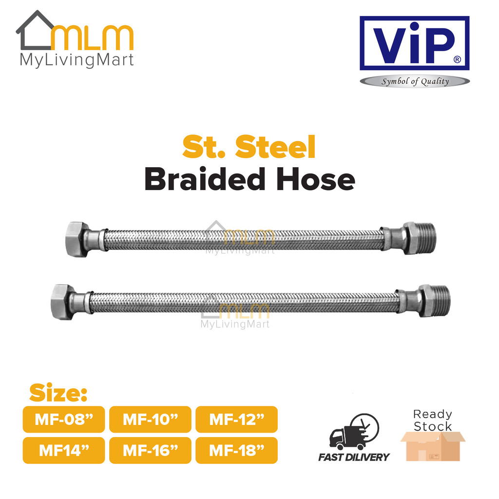 ViP 8"- 18" Stainless Steel Braided Flexible Hose MF Spring Pipe Basin ...