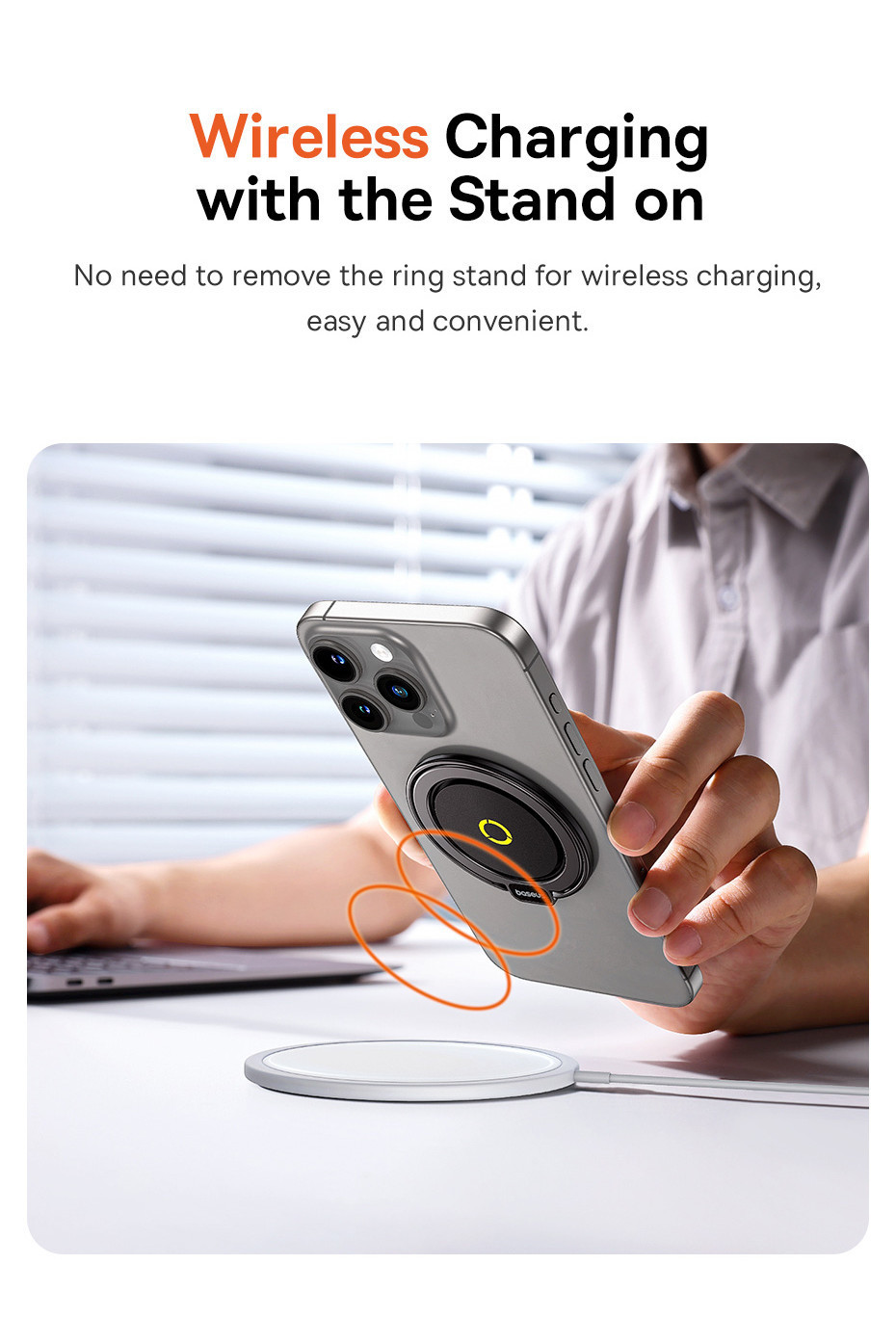 Baseus Magnetic Ring Phone Holder Stand for MagSafe Wireless Charging for iP16 15 14 360 ...