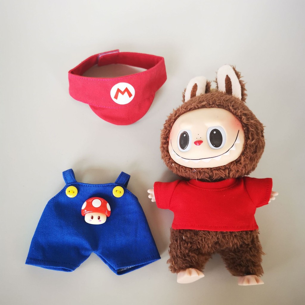 Labubu Super Mario Costume Set 17cm Labubu Macaron Clothes Pants Hat ...