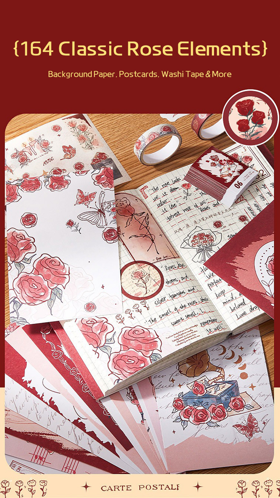 Vintage Rose Journal Gift Box Set Aesthetic Scrapbook with Envelopes ...