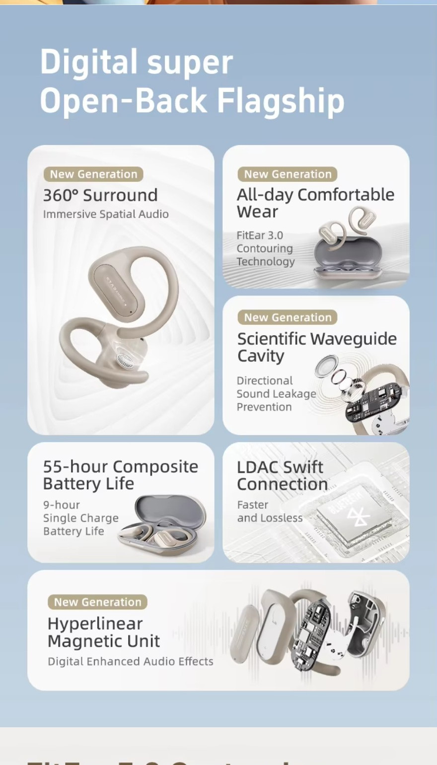 Roseselsa Star Amber, Open-Ear Headphones: LDAC Hi-Res, 9H Playtime ...