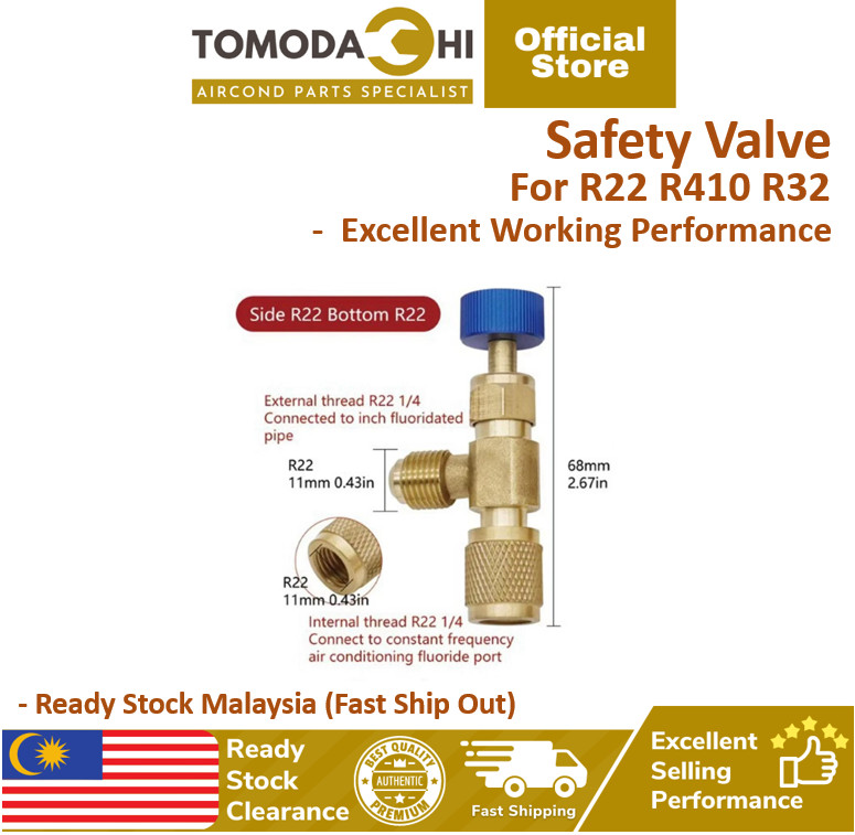 Tomodachi Aircond Hand Safety Valve Adaptor Aircon Gas Refrigerant Control Charge R22 R12 R134a ...